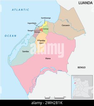 Luanda city map, capital of Angola. Municipal administrative black and ...