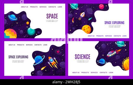 Set of planetarium banner templates. Cartoon vector illustration of ...