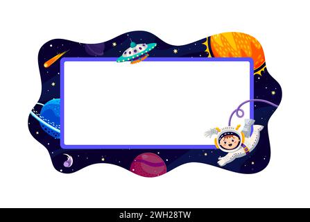 Border template with astronaut in space background illustration Stock ...