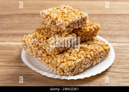 angle view puffed rice blocks on a dish Stock Photo - Alamy