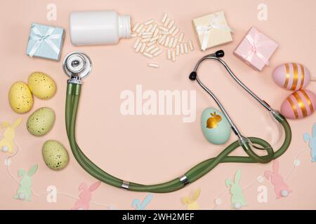 Medical Easter mockup on a beige background, blank with space for text ...