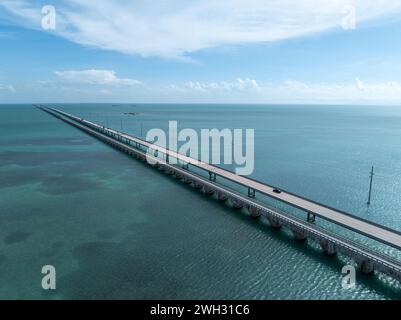 Aerial view along the Seven Mile Bridge of US1 to the Florida Keys ...