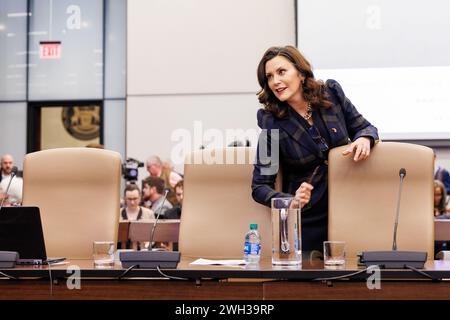 Michigan Gov. Gretchen Whitmer greets President Donald Trump as he ...