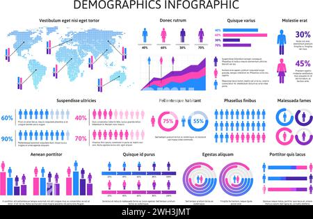 Human demographic population infographic, chart bars percentage ...