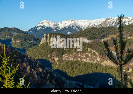 Mountains raiway near Semmering spa town in Austria winter sunny Alps ...