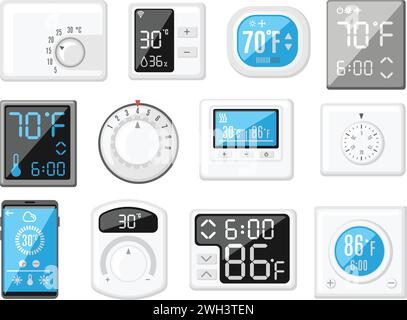 smart thermostat set cartoon vector illustration Stock Vector Image ...