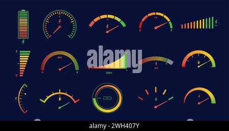 Electric car gauge scales. Energy meter, battery power level indicator ...
