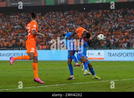 Franck Kessié of Ivory Coast heads the ball during the FIFA World Cup ...