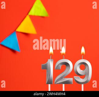 Birthday candle number 129 - Invitation card with yellow background ...