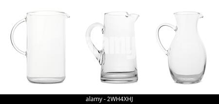 Empty glass jugs isolated on white, collection Stock Photo - Alamy