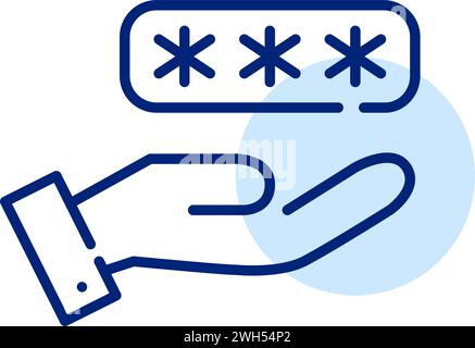 Hand holding password behind asterisks in dialogue box. Secure account ...