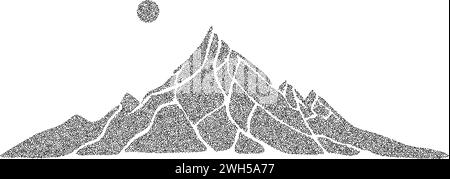 Stippled grain mountain range. Dotted landscape terrain silhouette ...