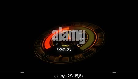 Image of orange speedometer over black background Stock Photo - Alamy