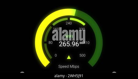 Image of yellow speedometer over black background Stock Photo - Alamy