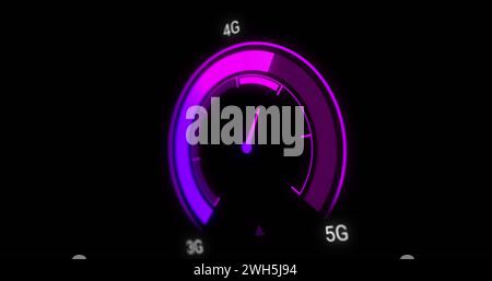 Image of purple speedometer over black background Stock Photo - Alamy