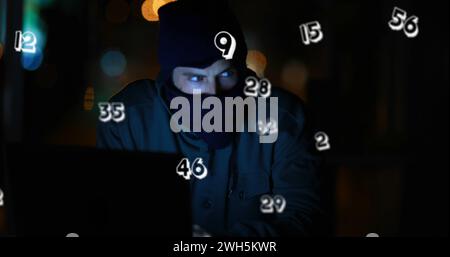 Image of floating numbers over caucasian man using laptop Stock Photo ...