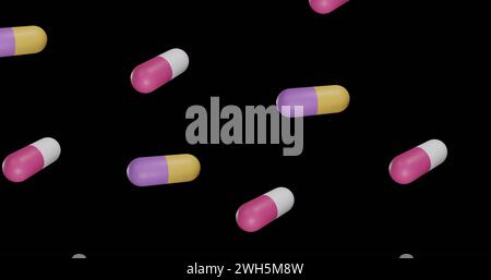 Image of floating pills on black background Stock Photo - Alamy