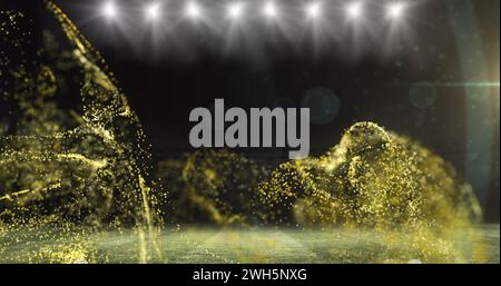 Image of golden particles moving over floodlit room Stock Photo - Alamy