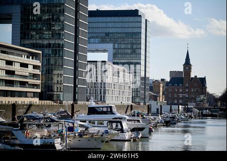 COLOGNE, GERMANY - 5 FEBRUARY, 2024: Rheinauhafen. Waterfront promenade ...