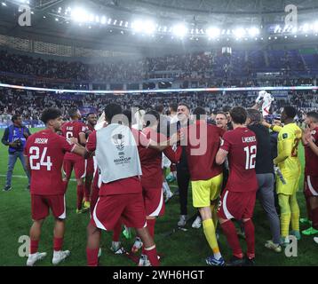 DOHA, QATAR - FEBRUARY 07: players Almoez Ali, Ahmed Fatehi, Sultan Al ...
