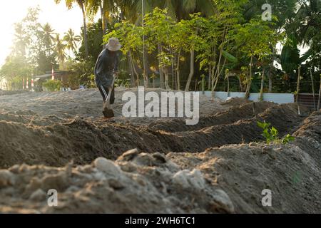 Farmers use hoes while cultivating the land while working on ...