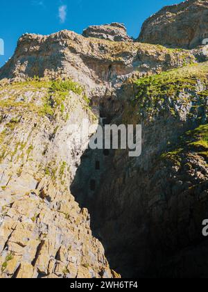 Paviland Cliff, The Gower, South Wales. Part of limestone coastal ...