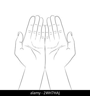 Raised open hand or hand up outline vector drawing Stock Vector Image ...