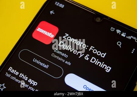 Zomato mobile app icon on phone screen. Afyonkarahisar, Turkey ...