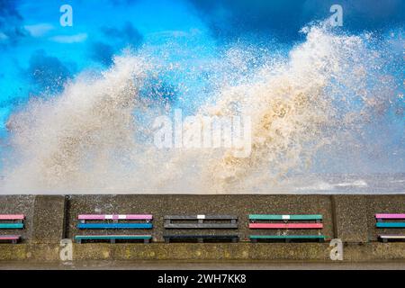 Crashing wave, the seafront promenade, New Brighton, Wirral, UK Stock ...