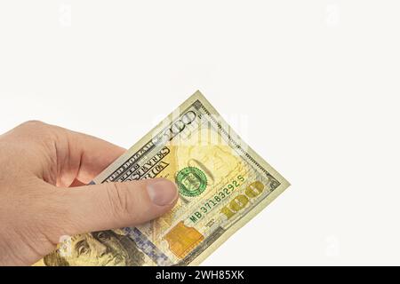 Authentication of banknote 100 dollars for clearance. Watermarks on a ...