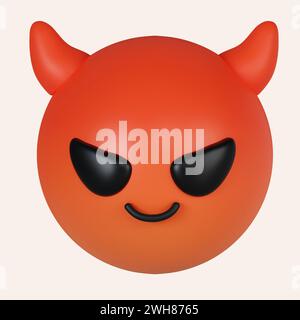 3d emoticon smiling with horns, devil emoji. Red face devil emoji. icon ...