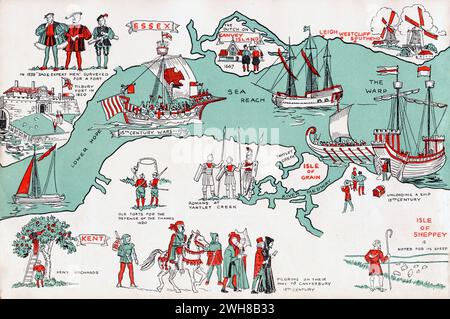Kent and Essex. 1935 – A pictorial map of the River Thames by Helen ...