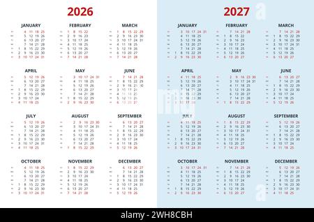 Quarter calendar template for 2026 year. Wall calendar grid in a ...