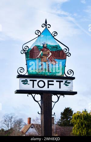 Village Sign in Toft, Cambridgeshire (west side, with illustration of ...