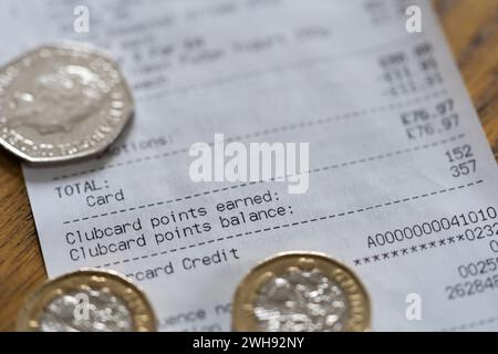 Tesco receipt showing Tesco Clubcard points earned and balance with a ...