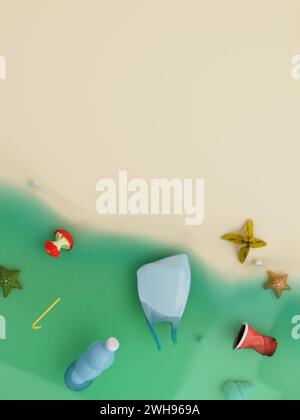 3d Recyclable waste on beige background. waste management recycling ...