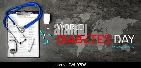 Laboratory test, glucometer, stethoscope and lancet pen on color ...