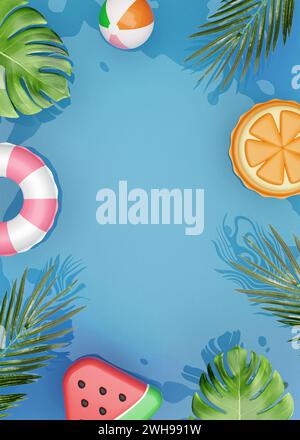 Yellow pool float, ring floating in a refreshing blue swimming pool. 3d ...