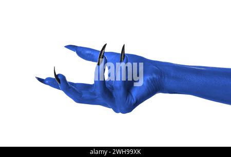 Creepy monster. Blue hand with claws isolated on white Stock Photo - Alamy