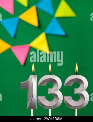 Birthday candle number 133 - Vertical anniversary card with green ...