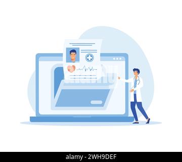 Doctor in hospital reading patient's EMR. flat vector modern ...