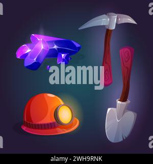 Mine instruments set isolated on black background. Vector cartoon ...