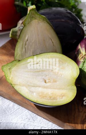 Raw young eggplants vegetables from organic vegetables farm on ...