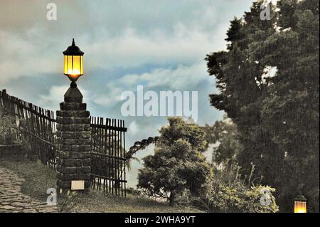 Lamps and fence, Elgin Mount Pandim Hotel, Pemayangtse, Pelling, Sikkim ...