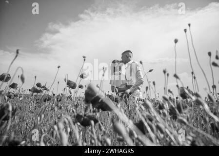love and romance. opium. bride and groom on spring wedding. lovers in ...