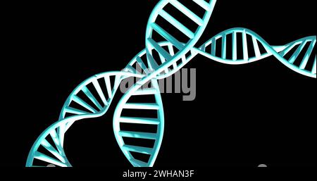 Image of dna strands spinning with copy space over black background ...
