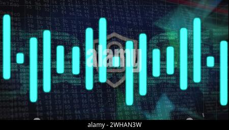 Image of block chain and digital padlock over man preparing for box ...