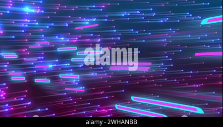 Image of glowing light trails of data transfer moving in fast motion ...