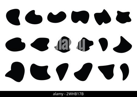 Random blotch, inkblot. Pebble, stone silhouette. Organic blob, blot, speck shape. Splat, fleck ...