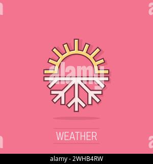 Snowflake and sun icon in comic style. Climate control cartoon vector ...